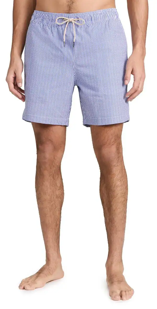 FAIR HARBOR The 7'' Bayberry Swim Shorts Sky Blue Seersucker